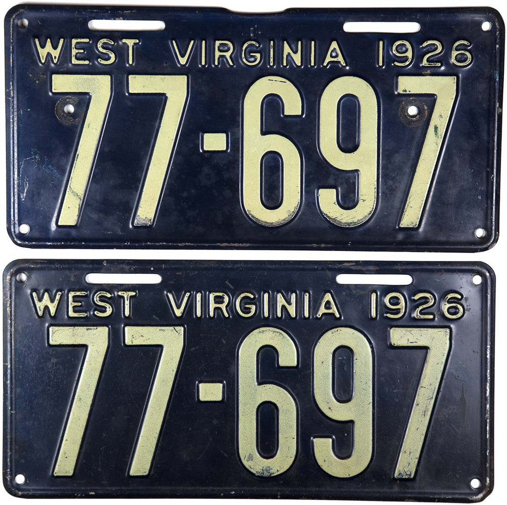 1926 West Virginia License Plates | Brandywine General Store