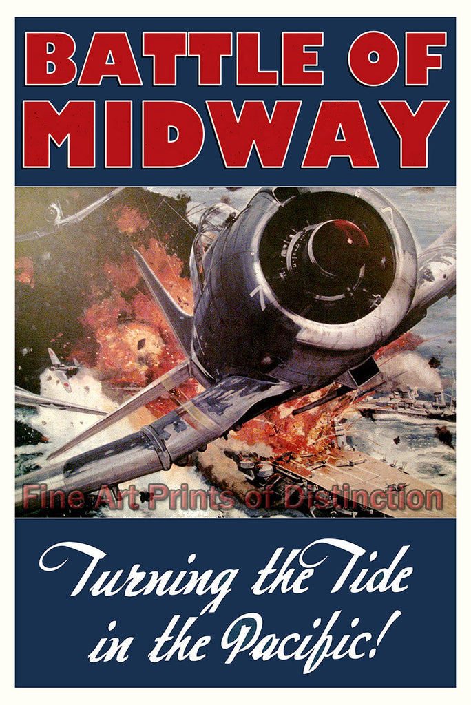 WWII Poster Battle of Midway Turning the Tide in the Pacific Art Print ...