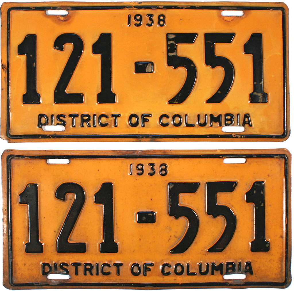 1938 District of Columbia License Plates | Brandywine General Store