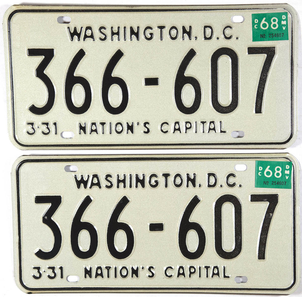 1968 District of Columbia License Plates | Brandywine General Store