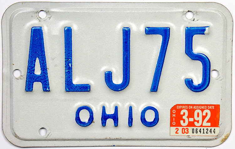 1992 Ohio Motorcycle License Plate | Brandywine General Store