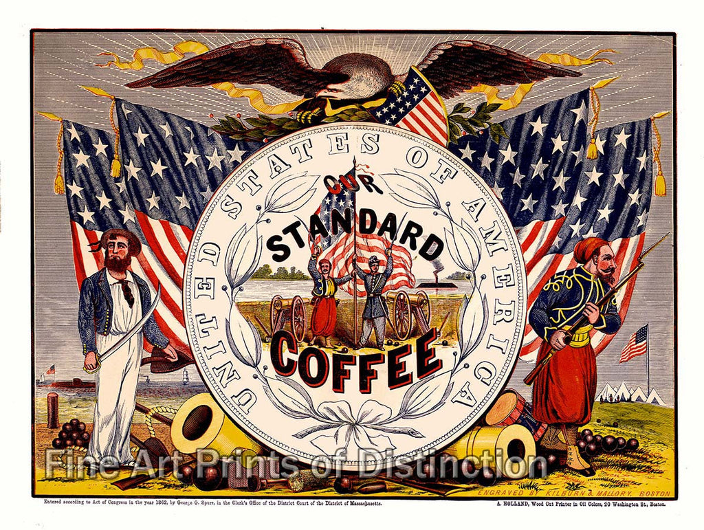 USA Our Standard Coffee Ad Woodcut civil war era art print | Brandywine ...