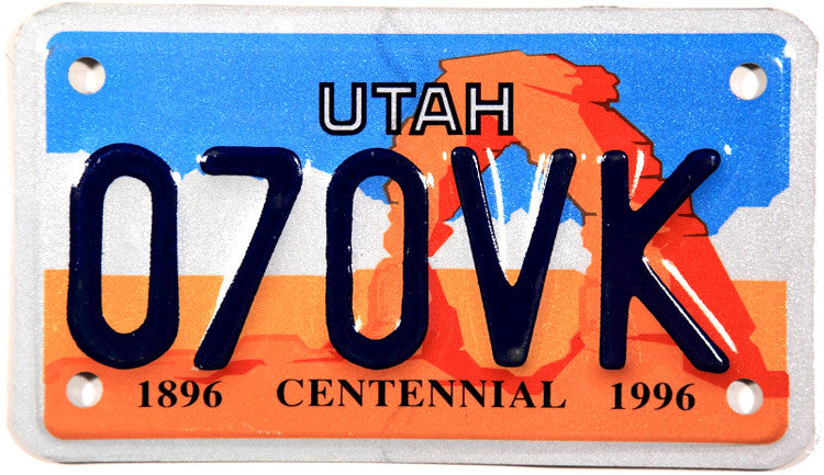 1996 Utah Motorcycle License Plate | Brandywine General Store