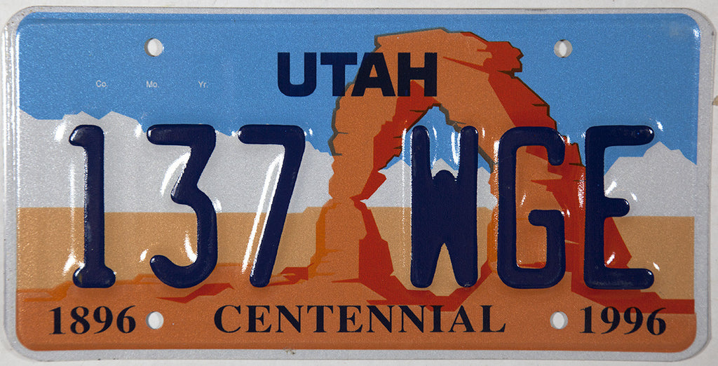 1996 Utah Centennial single License Plate | Brandywine General Store