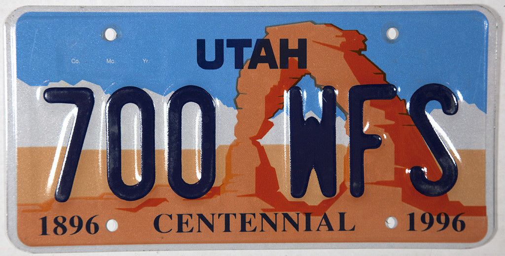 1996 Utah Centennial single License Plate | Brandywine General Store