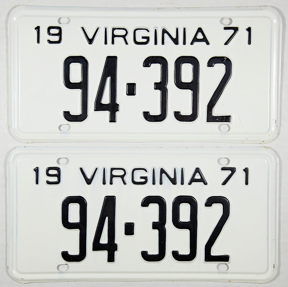 1971 Virginia License Plates 5 Digit DMV Numbers | Brandywine General Store