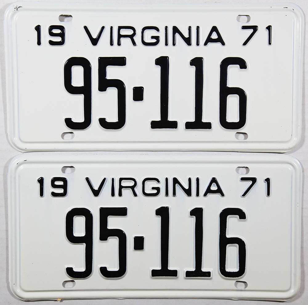 1971 Virginia License Plates 5 Digit DMV Numbers | Brandywine General Store
